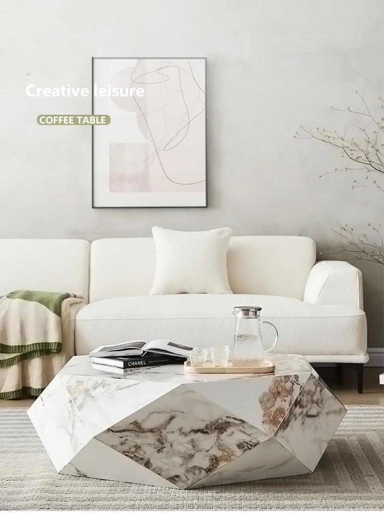Luxury Modern Coffee Table with Marble Top - Aowei