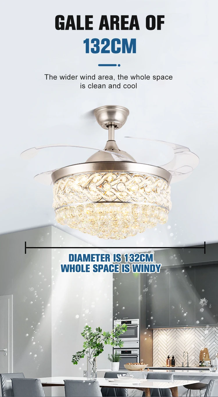Modern Luxury Crystal LED Ceiling Fan Light Lamp for Home Decor 3-Color ...