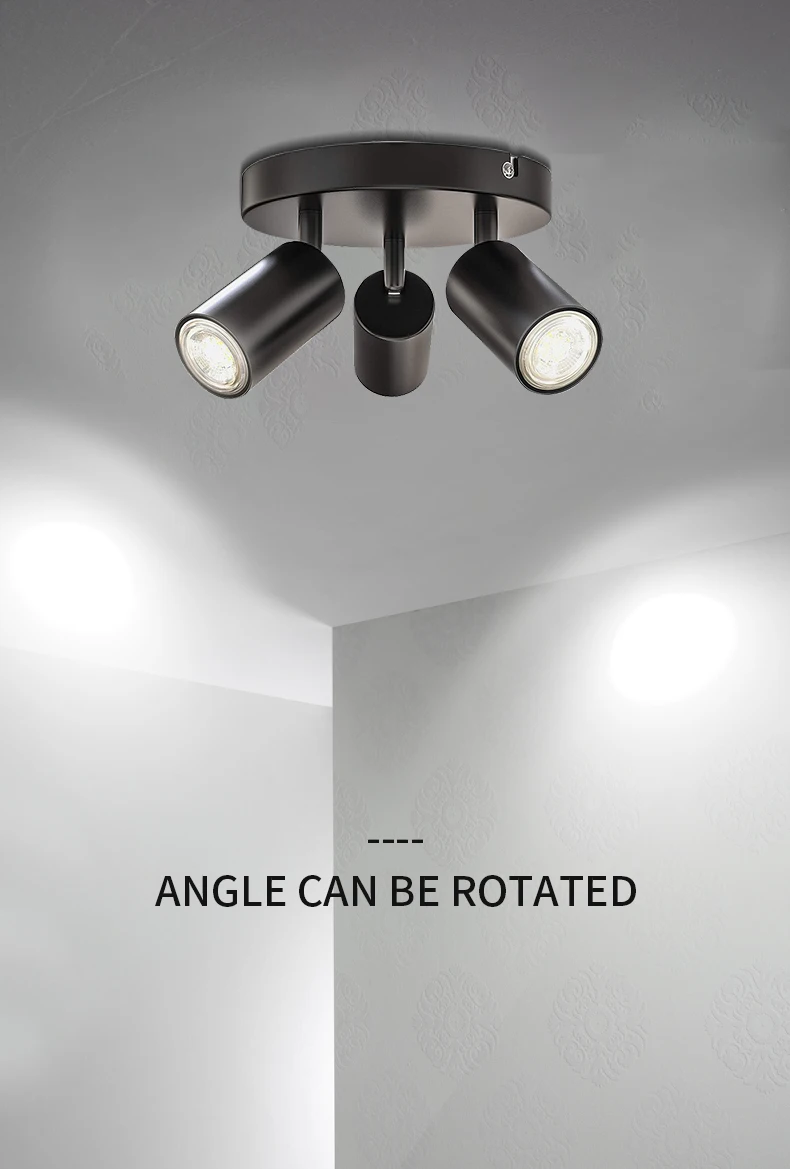 3 Head Surface Mounted Spotlight Fixture Black LED Ceiling Light GU10 ...