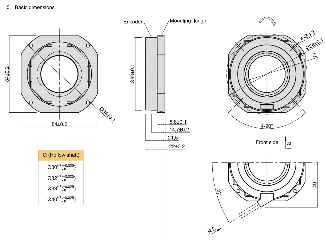 Optical Rotary Encoder 17 Bit 24 Bit Single-turn 360 Degree 94mm Flange ...