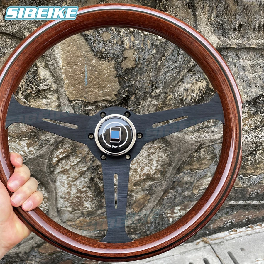 Jdm Classic Wood Style Steering Wheel Black Silver Spoke Vintage Racing ...