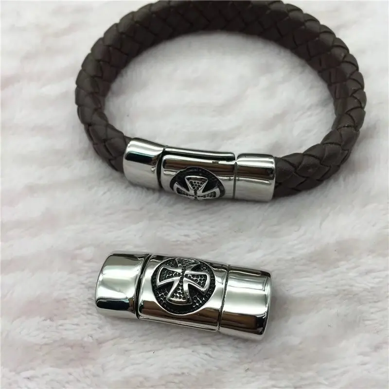 Custom Logo Stainless Steel Clasp Flat Hole 12*6mm Leather Cord Cross ...