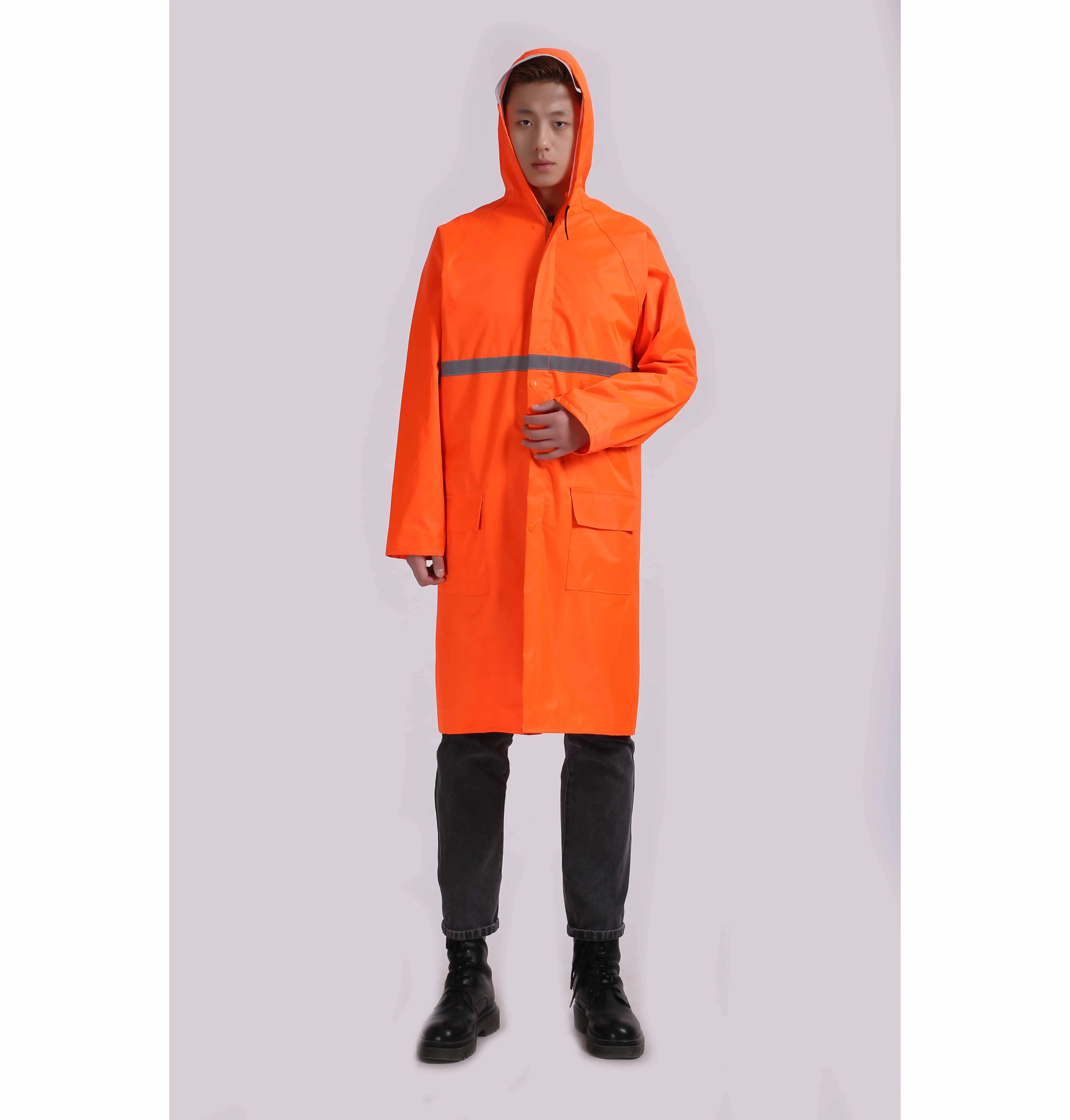Orange Taffeta PVC 170t/190t Raincoat Poncho Raincoat Industrial Style ...