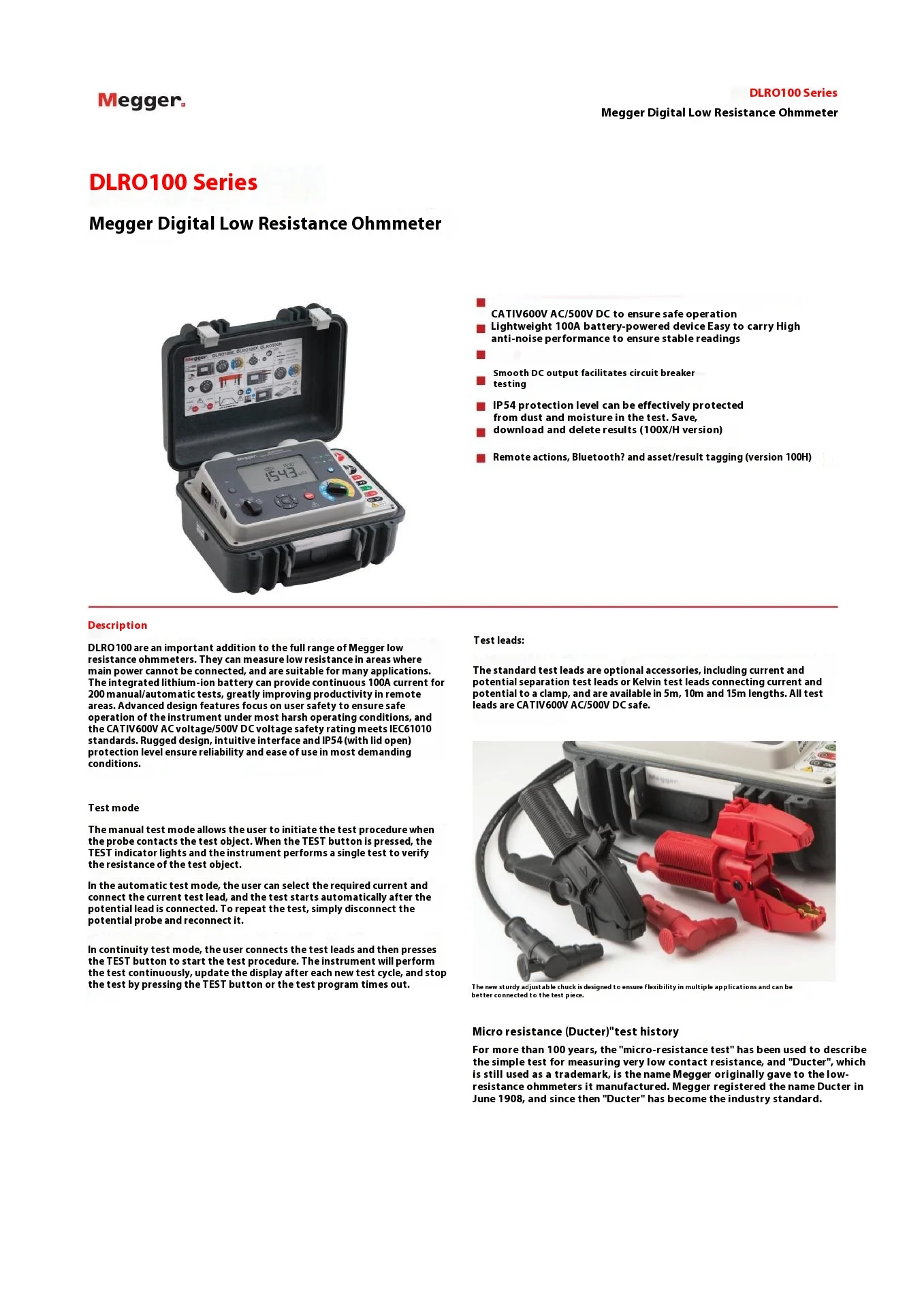 Highly Portable 100A Low Resistance Tester (Micro-Ohmmeter) for Megger ...