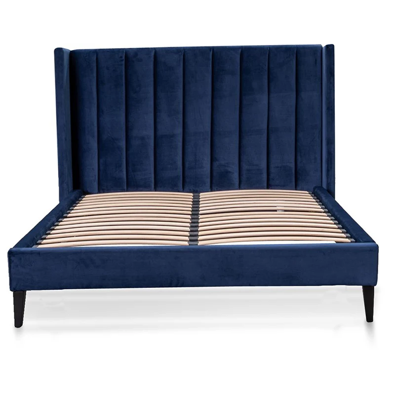 Shop Our Modern Navy Velvet Bed Frame with Wood Slats