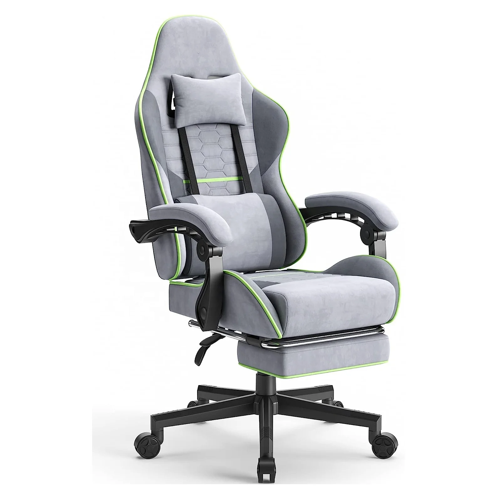 Green Line Design Grey Fabric Massage Game Chair with Footrest ...