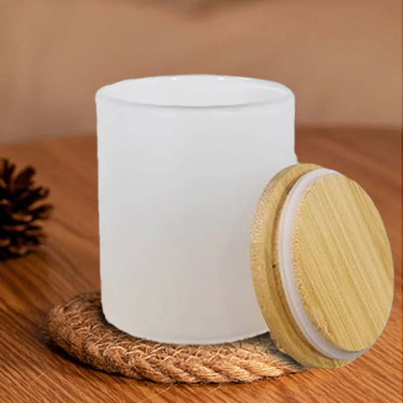 Sublimation Candle Holder With Bamboo Lid Blank Clear Frosted Glass ...