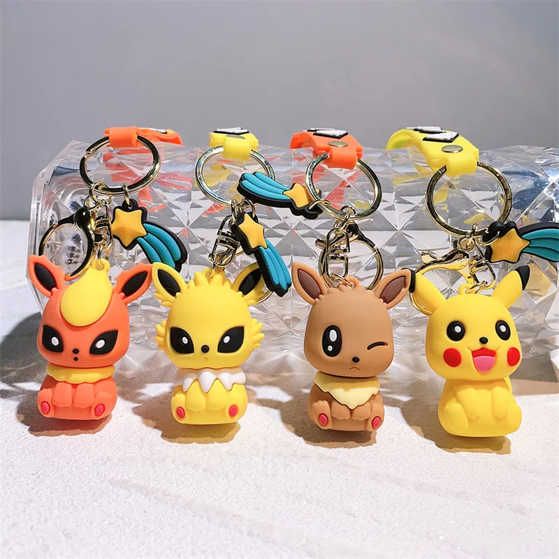 Cartoon 3d Anime Pika Charmander Pendant Keyrings Pvc Rubber Pikachu ...