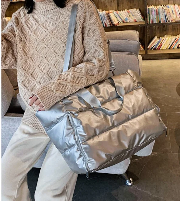 Custom Soft Nylon Quilted Puffy Puffer Shoulder Tote Bag Winter ...