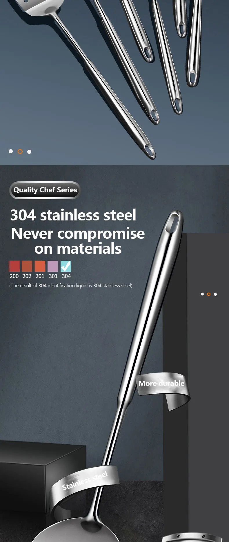 304 Stainless Steel Kitchen Utensils Set With Holder Metal Cooking ...