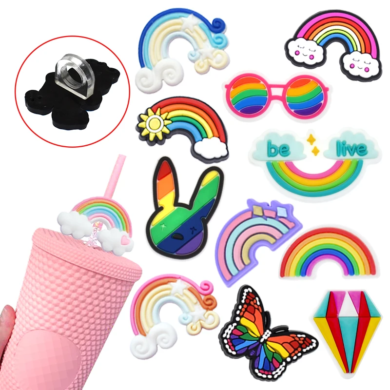 Pvc Rainbow Drinking Straw Cover Reusable Straw Toppers Shooting Star ...