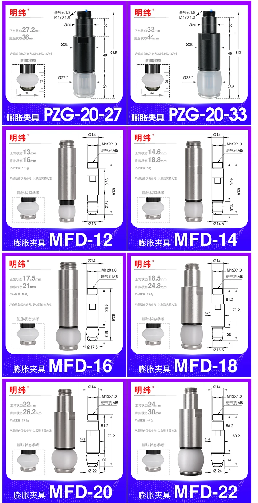Mini Pneumatic Expansion Inner Clamps for Robot Automation