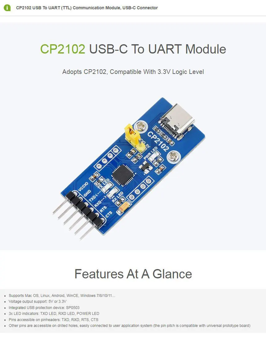 CP2102 USB UART Board (Type C) USB to UART (TTL) Communication Module ...