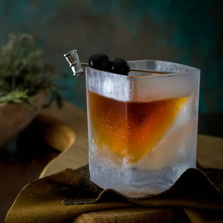 Customized Logo Ice Whiskey Wedge Glass Cup Bar Glass Drinkware Layered ...