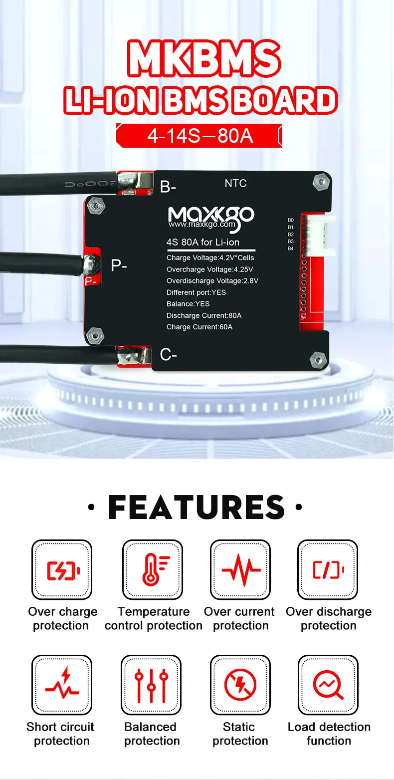 Maxkgo Load Detection Function 4s 80a Bms Charging Voltage Protection ...