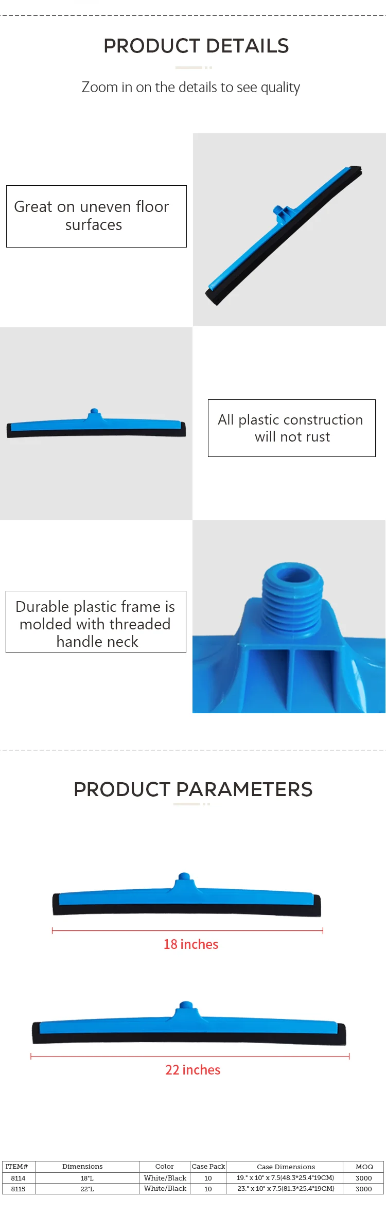 Heavy Duty Plastic Blue Industrial Foam Floor Squeegee Floor Wiper for ...