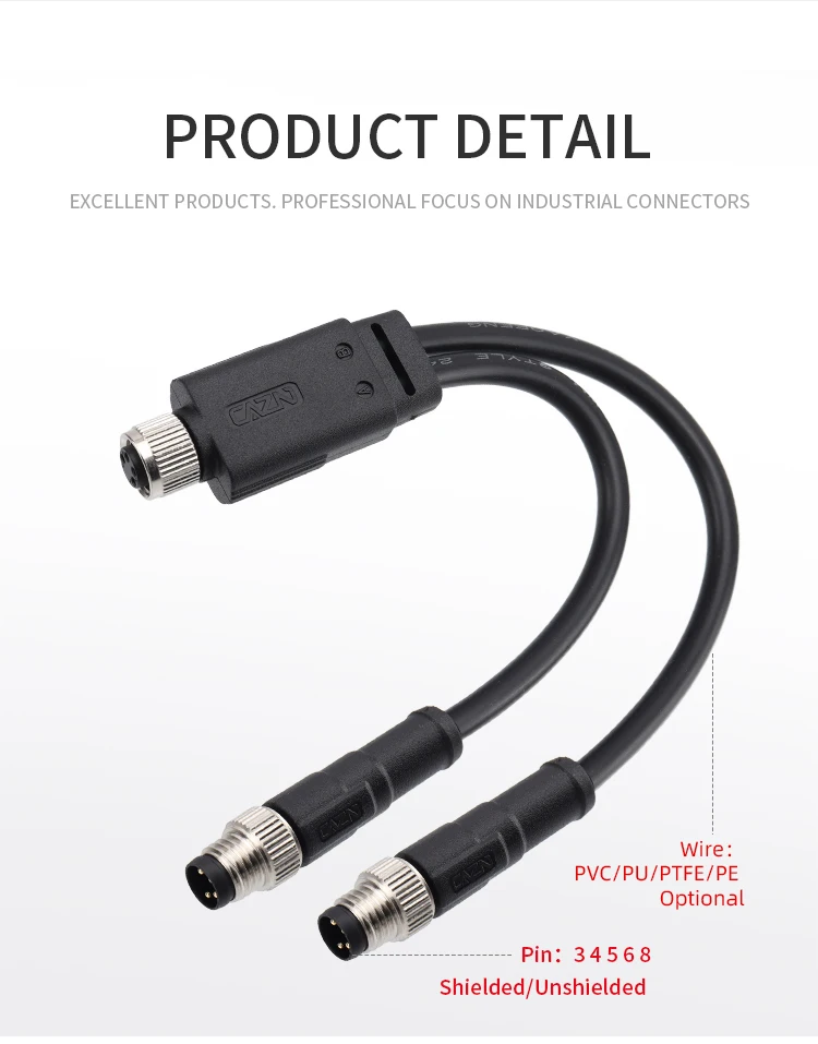 Hot Sales M8 Male Splitter Into 2 Female Overmolded Plug 1meter PVC ...