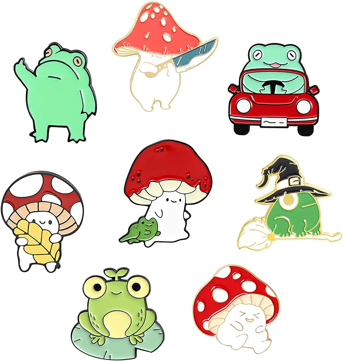 Cute Frog Mushroom Enamel Pins Cartoon Plant Lapel Badges Brass Metal ...