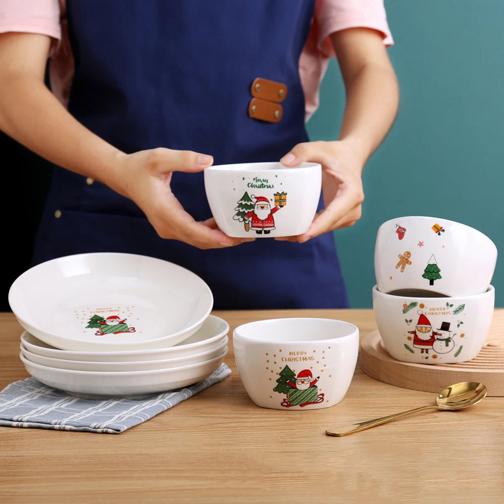 Gift Box Christmas Ceramic Dinnerware Set Bowls And Plates Set For ...