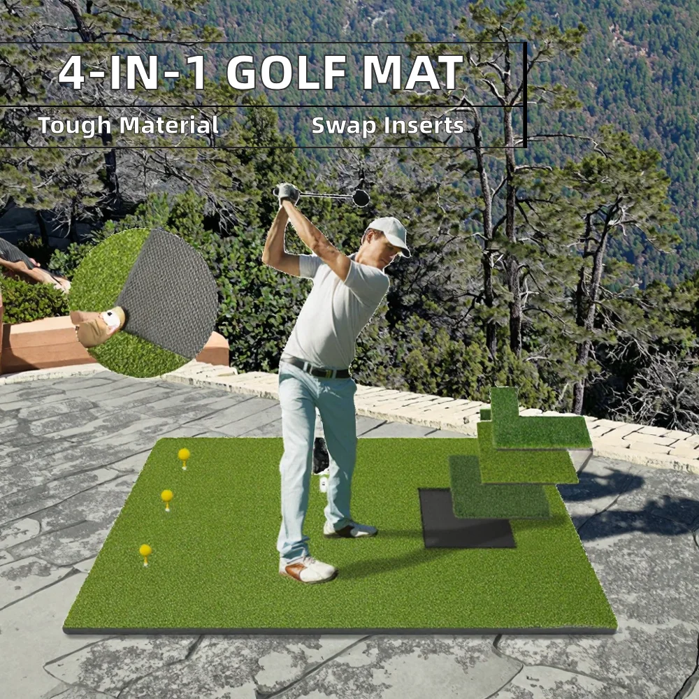 Pro 4-in-1 Premium Golf Hitting Mat 5x4ft Thickened 4 Interchangeable ...