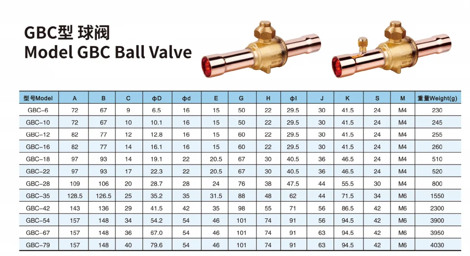 1/4 Inch Brass HFC Ball Valve - Copper Pipe Fittings for Refrigeration