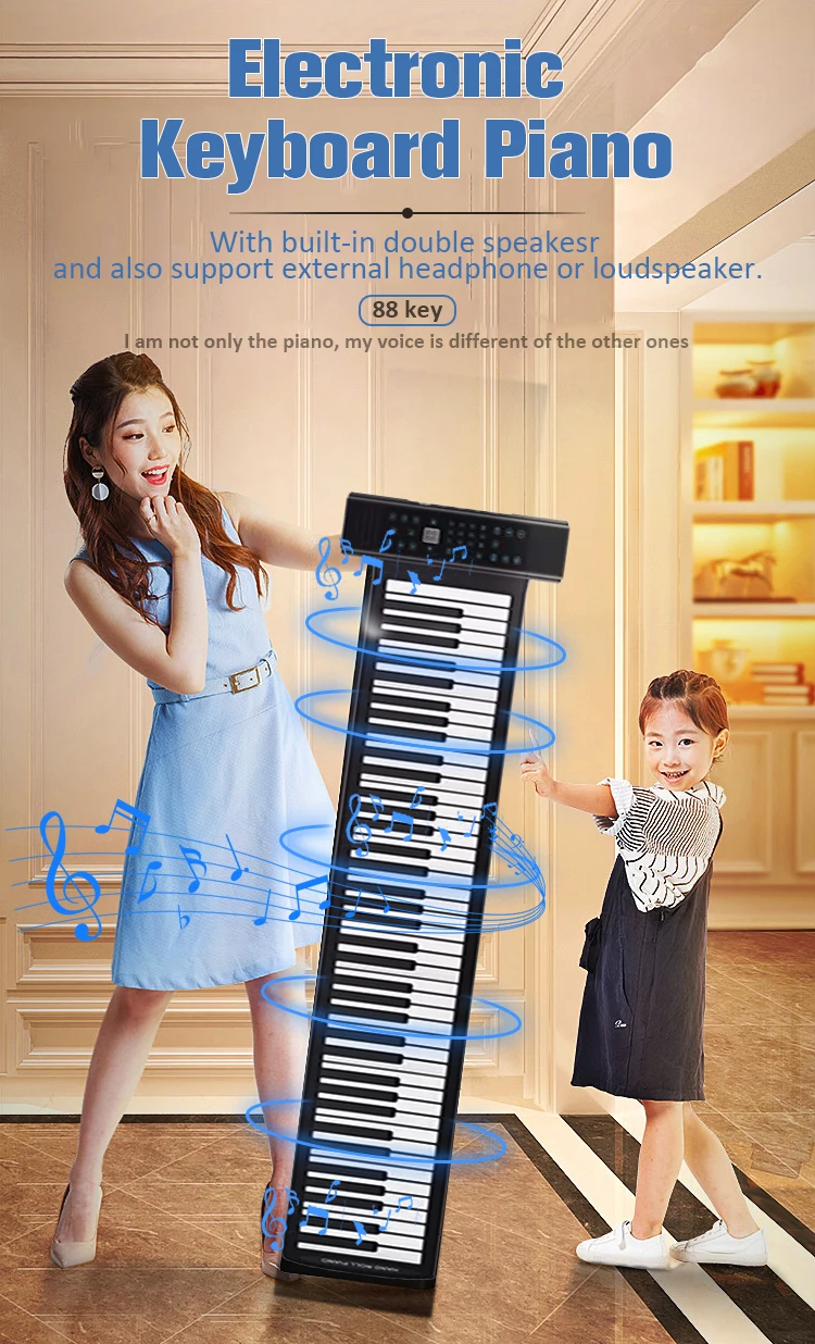 Mini Music Piano Toy Best Gift Silicone Hand Roll Foldable Electric ...