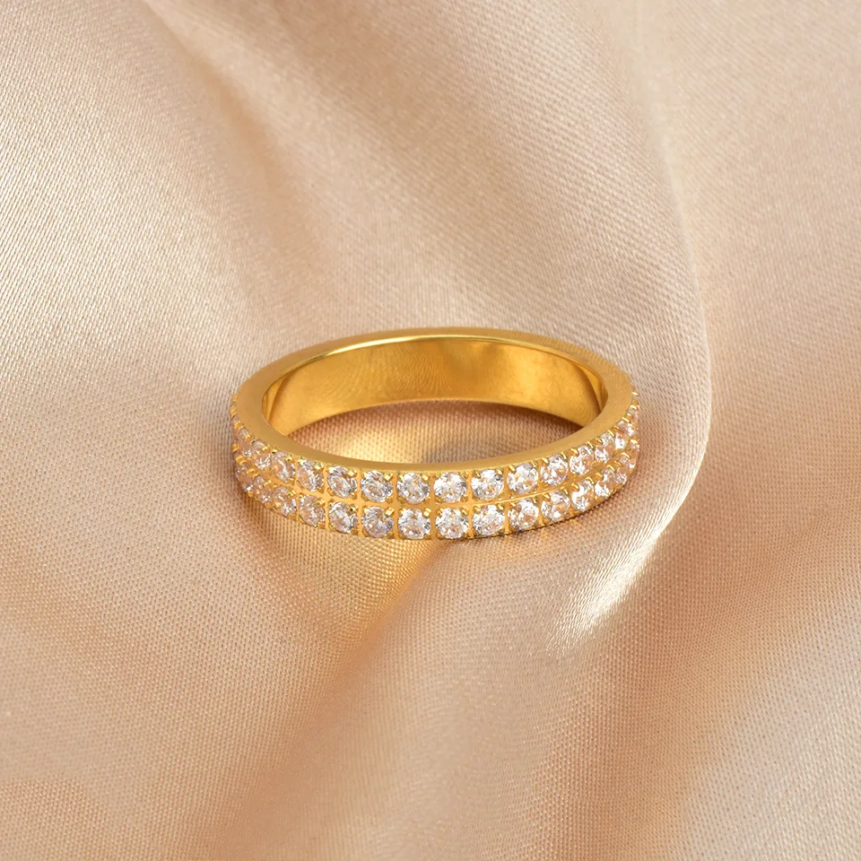 Tarnish Free 18k Gold Plated Designer Finger Diamond Rings Stainless ...