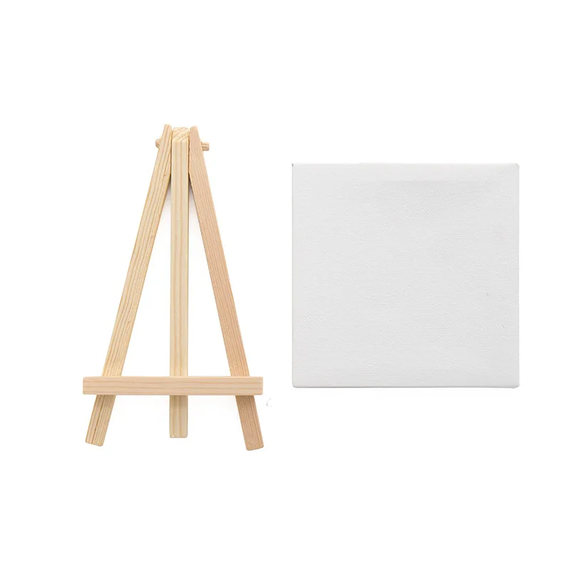 Mini Wood Easel and Painting Canvas Set Acrylic Drawing Paint Kit 12 ...