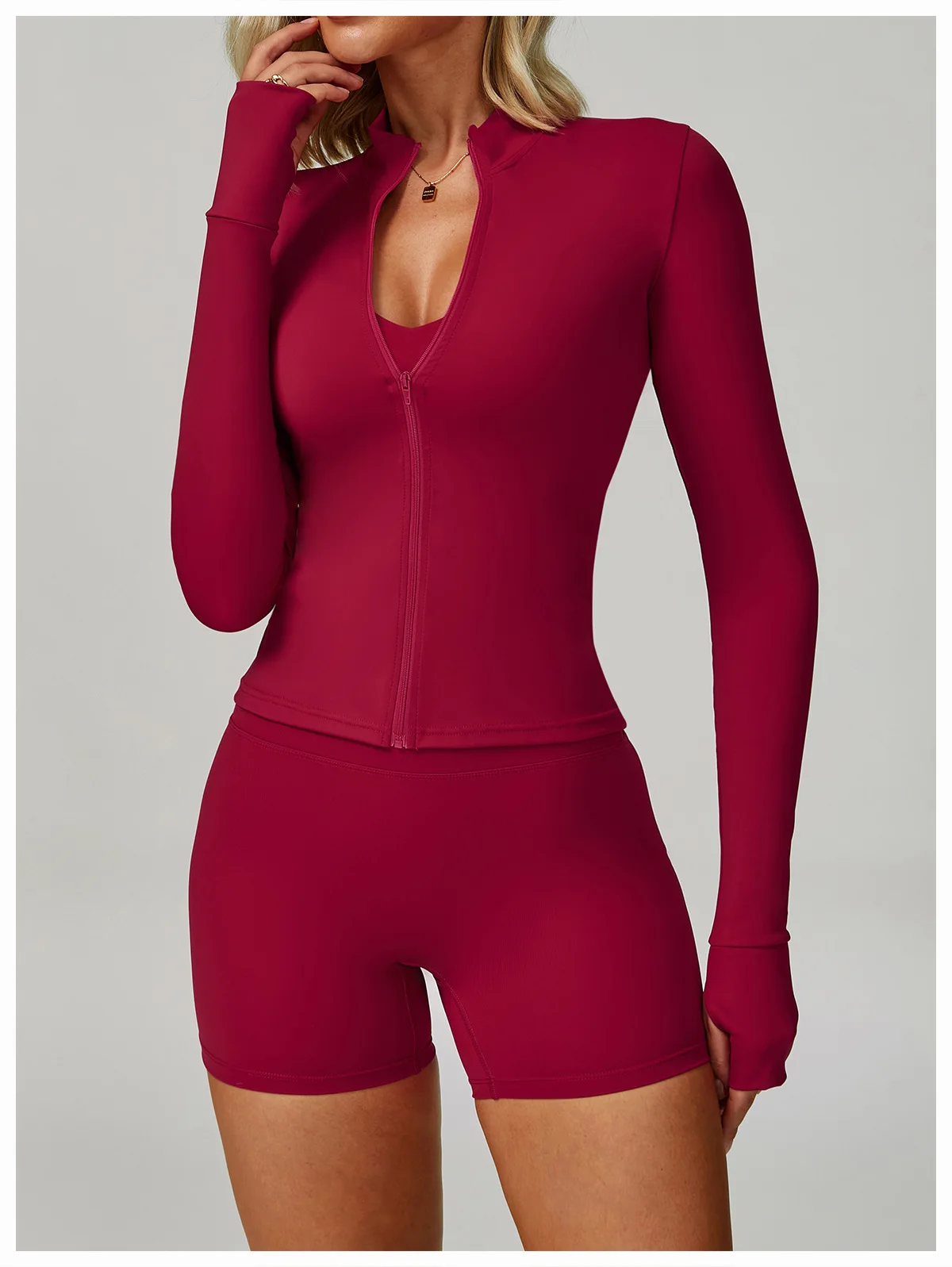 High Quality Zip-Up Workout Jacket With Thumb Hole Women Fitness Yoga ...