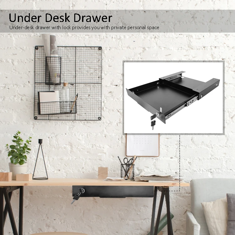 Jh-mech under Desk Pull Out Drawer - Black Office Storage