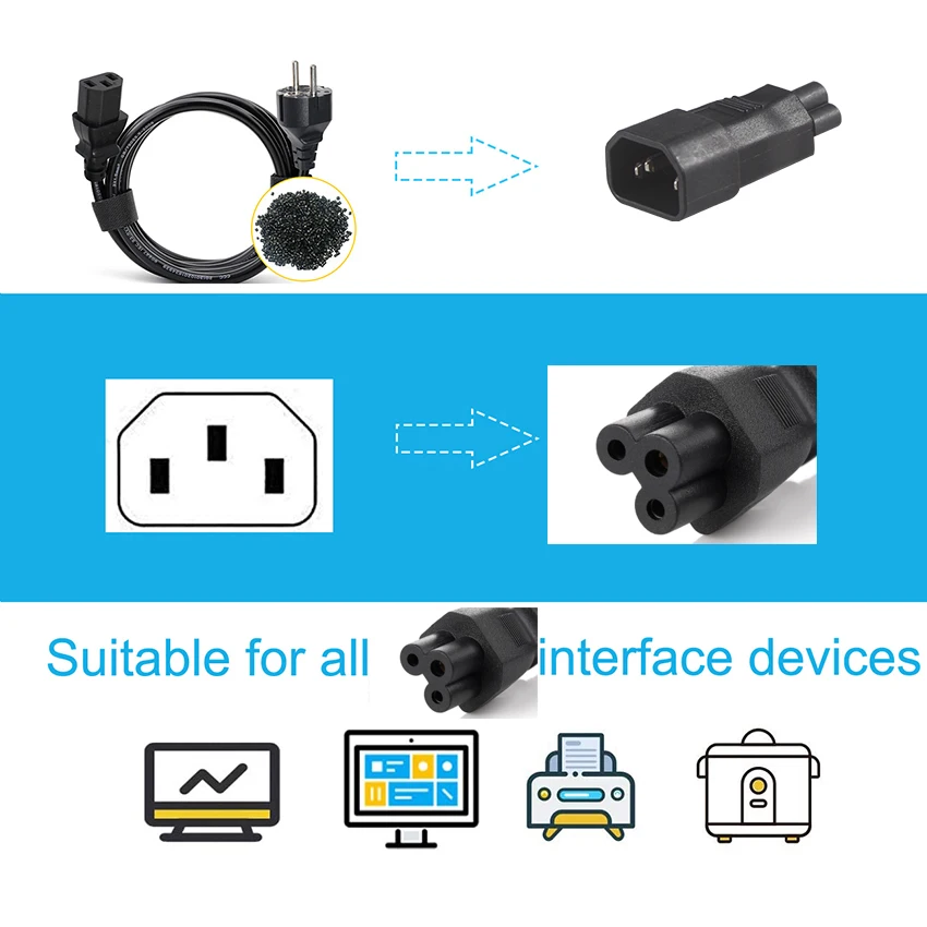 Iec Connector 3 Pin Iec Socket C14 To C5 250v Black Straight Extension ...