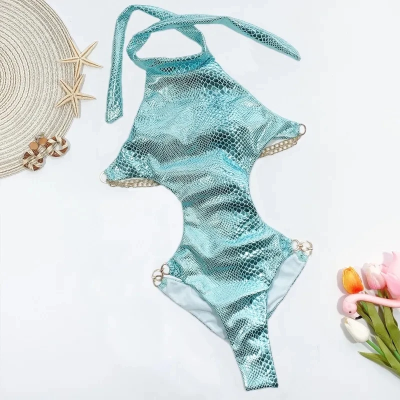 Shop Custom Shiny Leather Fabric Beachwear - Women's Swimsuits