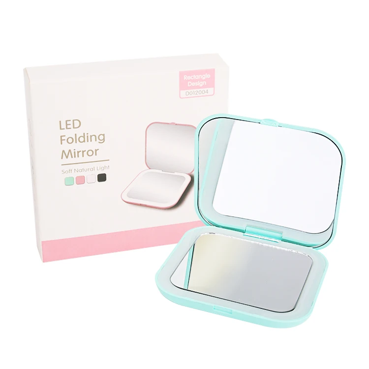 Custom Logo Small Mini Hand Held With Led Light Makeup Mirror Travel ...
