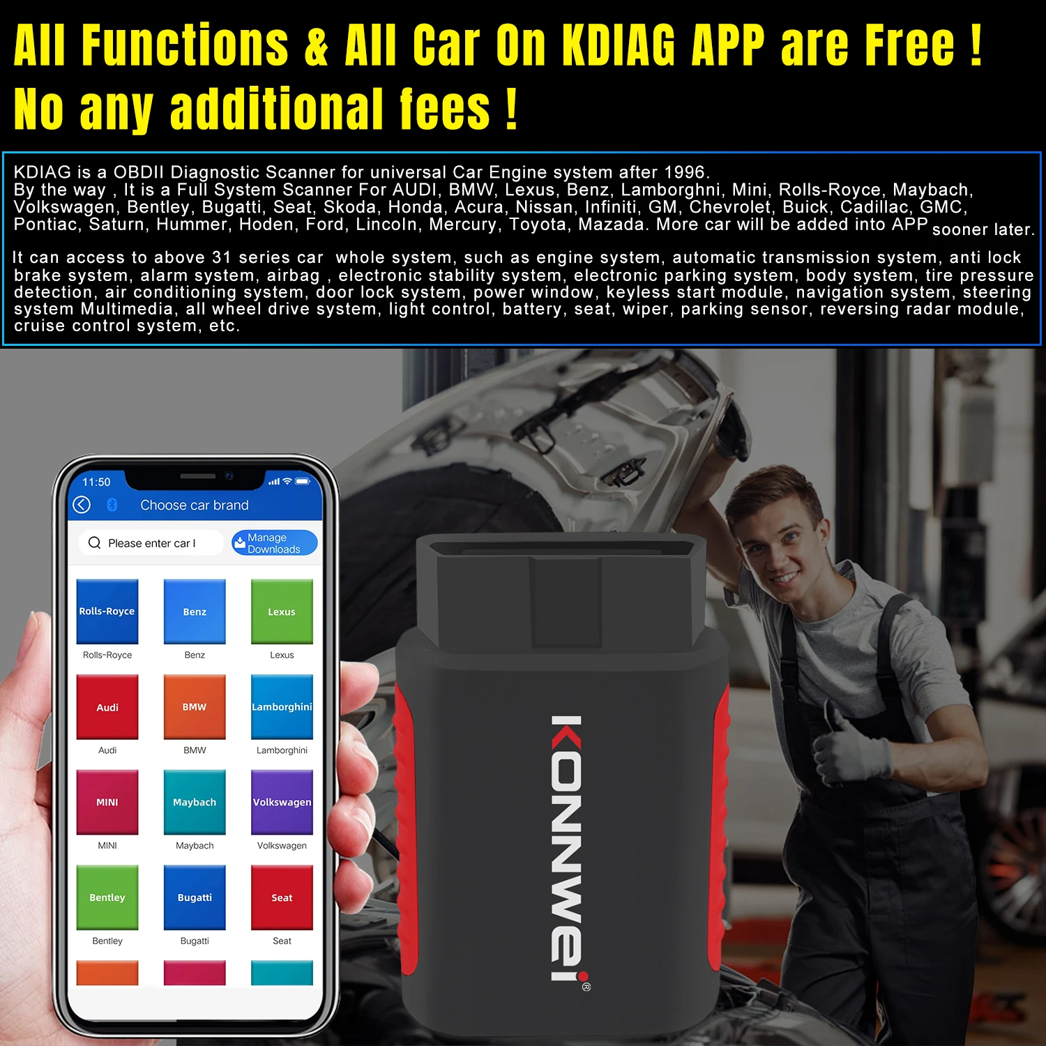 Konnwei Kdiag Car Diagnostic Scanner - Universal & Full System