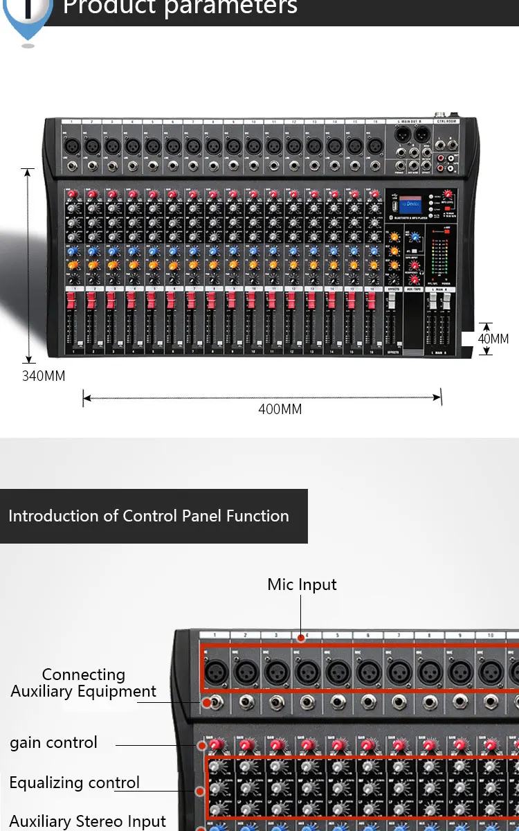 Professional 16 Channel Microphone Line Mixer Audio Sound Card Mixer ...
