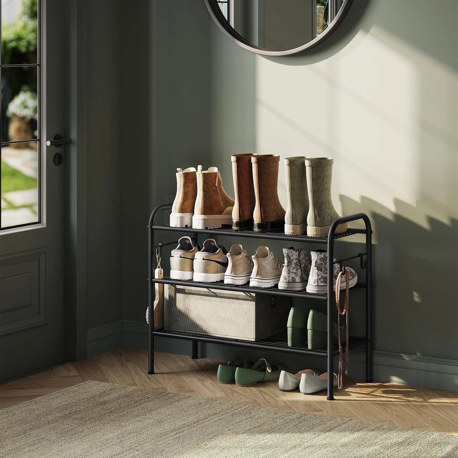 Home Organization Living Room 3-Tier Black Metal Wire Shoe Rack Storage ...