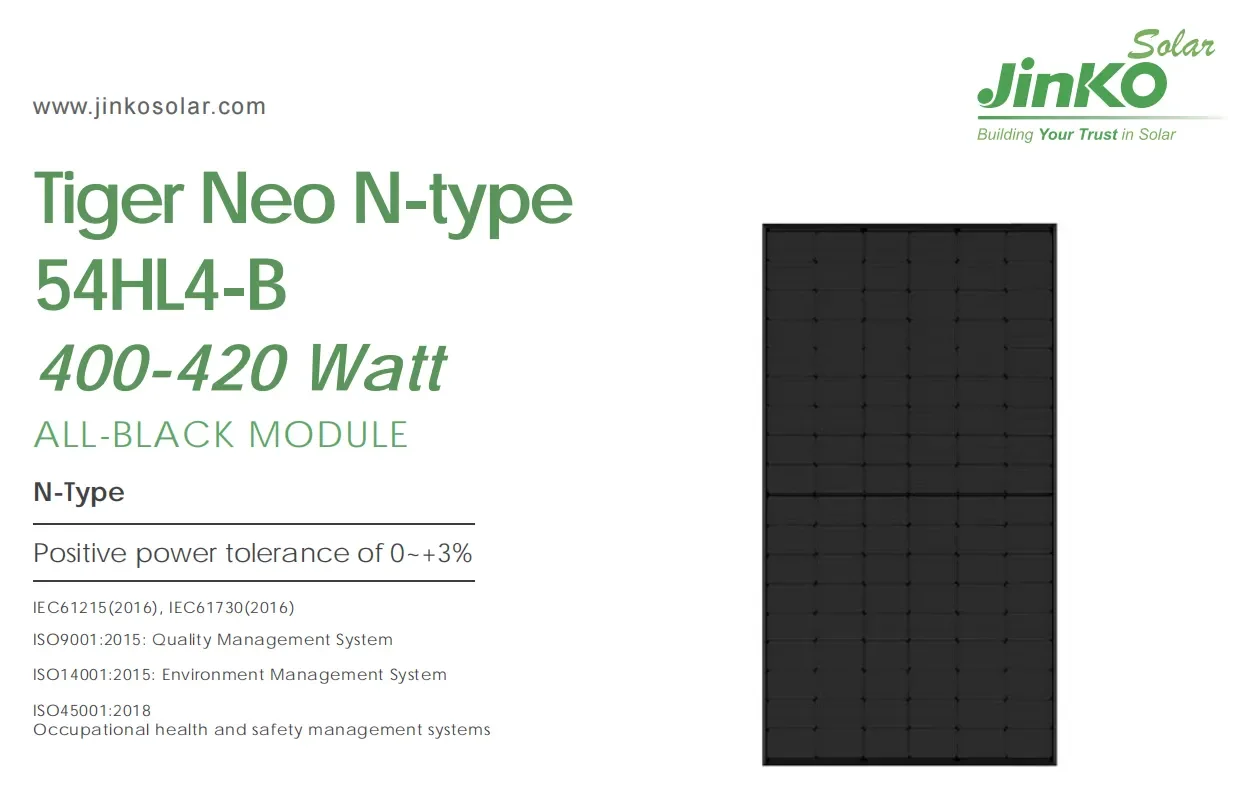 Jinko All Black Solar Pv Mono Half Cell N-type 400w 405w 410w 415w 420w ...
