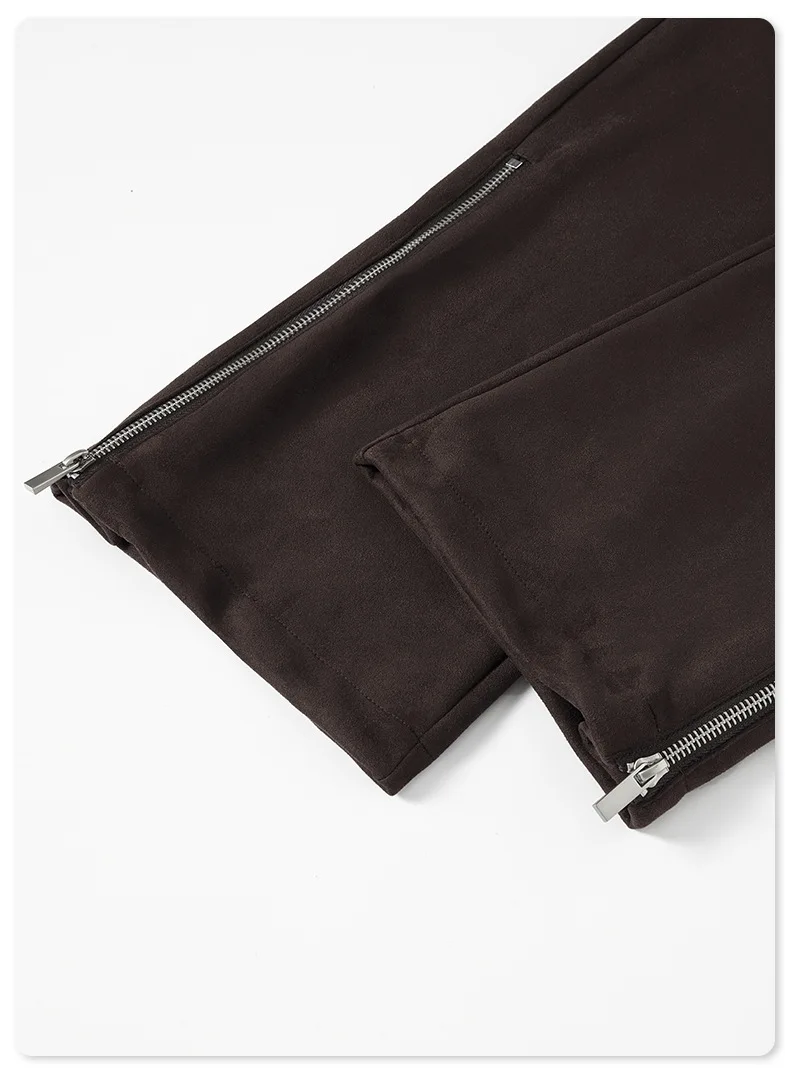 Bj Custom American Retro Suede Zipper Pants High Street Straight Zipper ...
