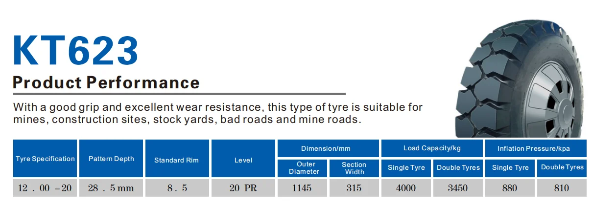 Kunlun Bias Truck Tires KT623 KT245 12.00-20 12x20