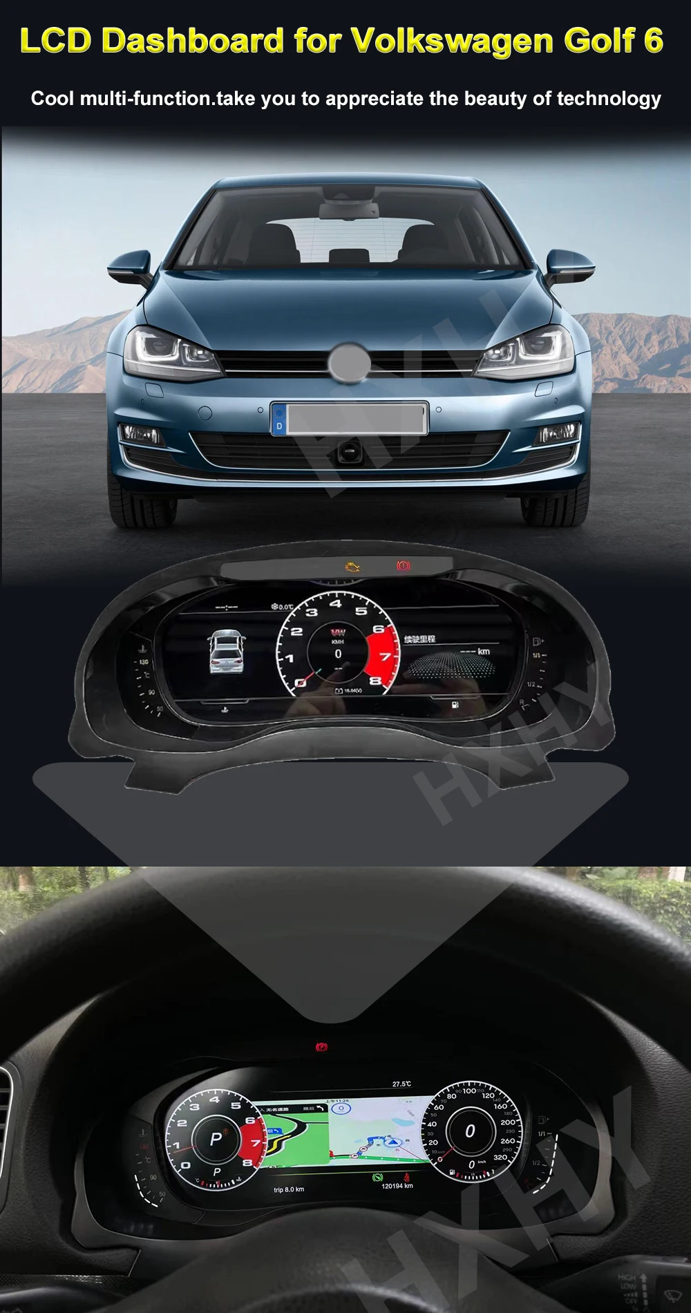 HXHY Digital Cluster for Volkswagen VW Scirocco Tiguan Golf 6 GTI
