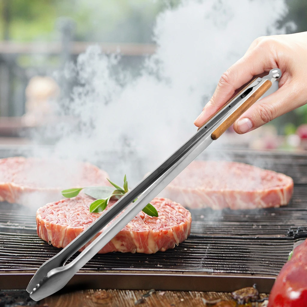 82cm 32 Inch Extra Long Stainless Steel Tong with Acacia Wood Handle ...