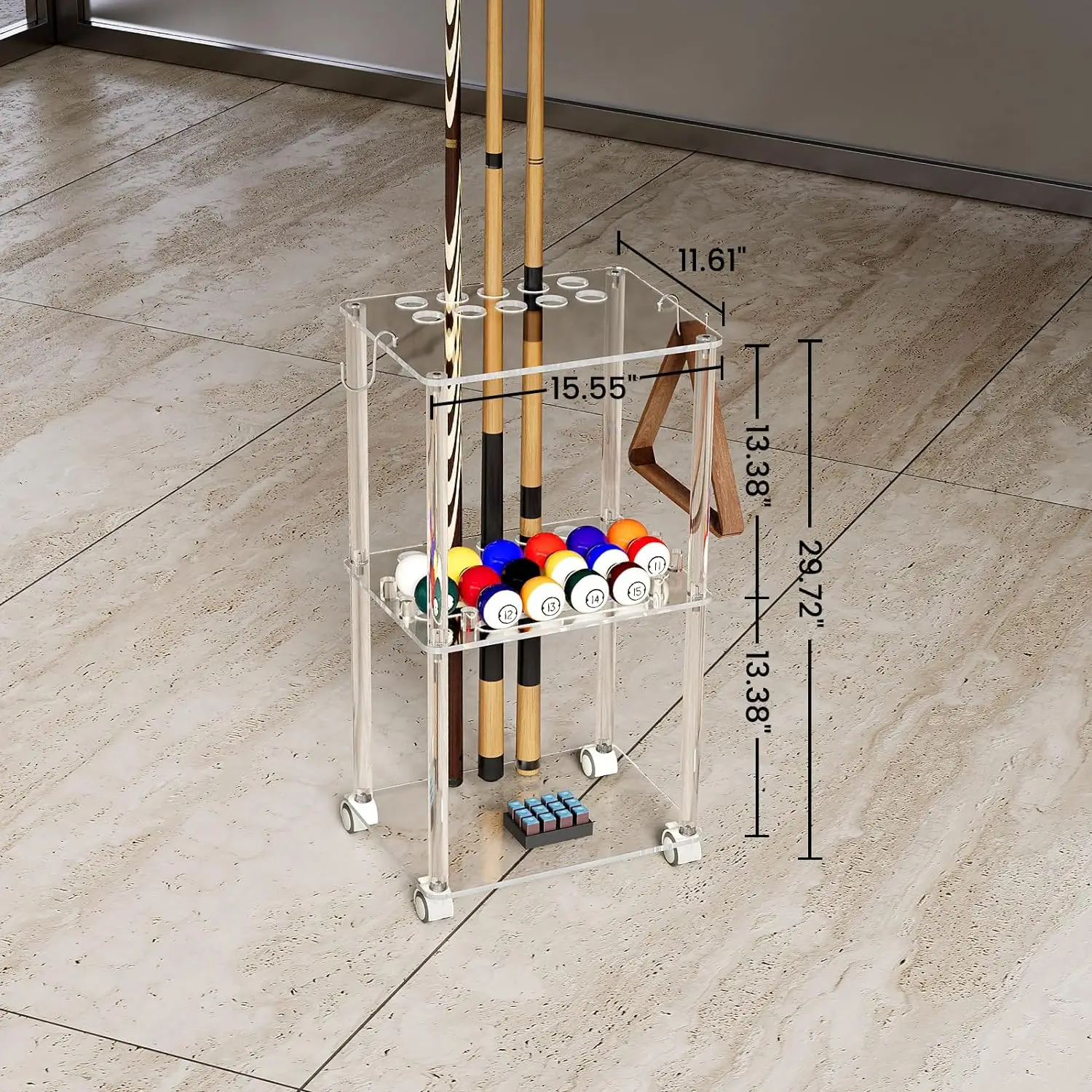 Bespoke Portable clear Acrylic Pool Stick Holder with Casters Lucite ...