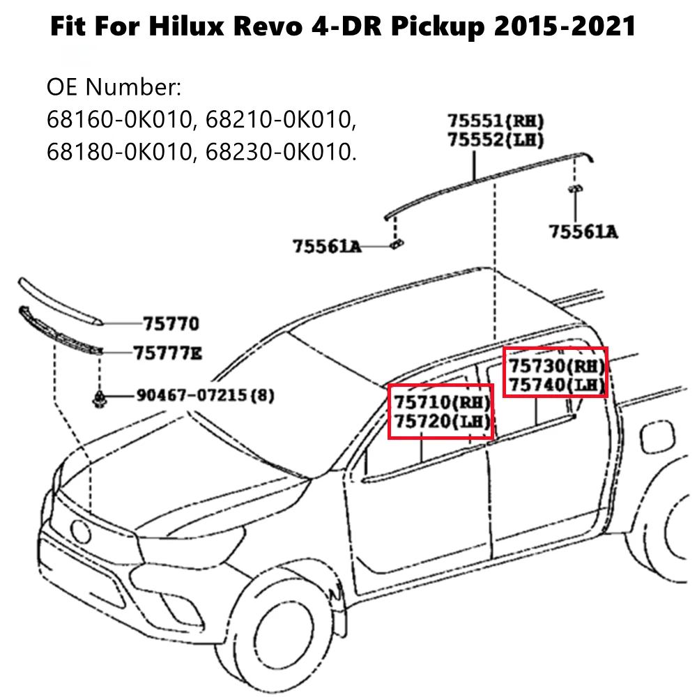 Black Window Glass Seals Door Belt Weatherstrip for Toyota-Hilux-Revo ...