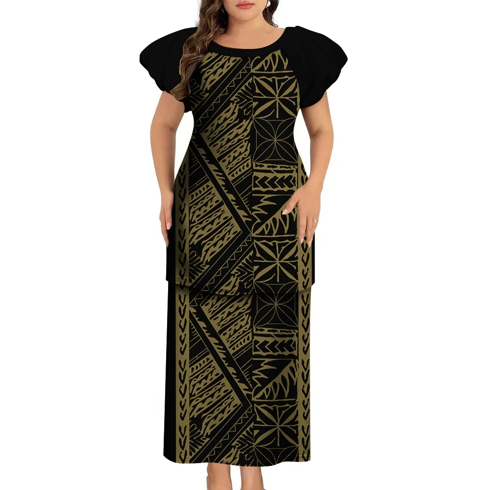 Vintage Tapa Tribal Design Puff Sleeve Tongan Puletasi Sets Puffy Dress ...