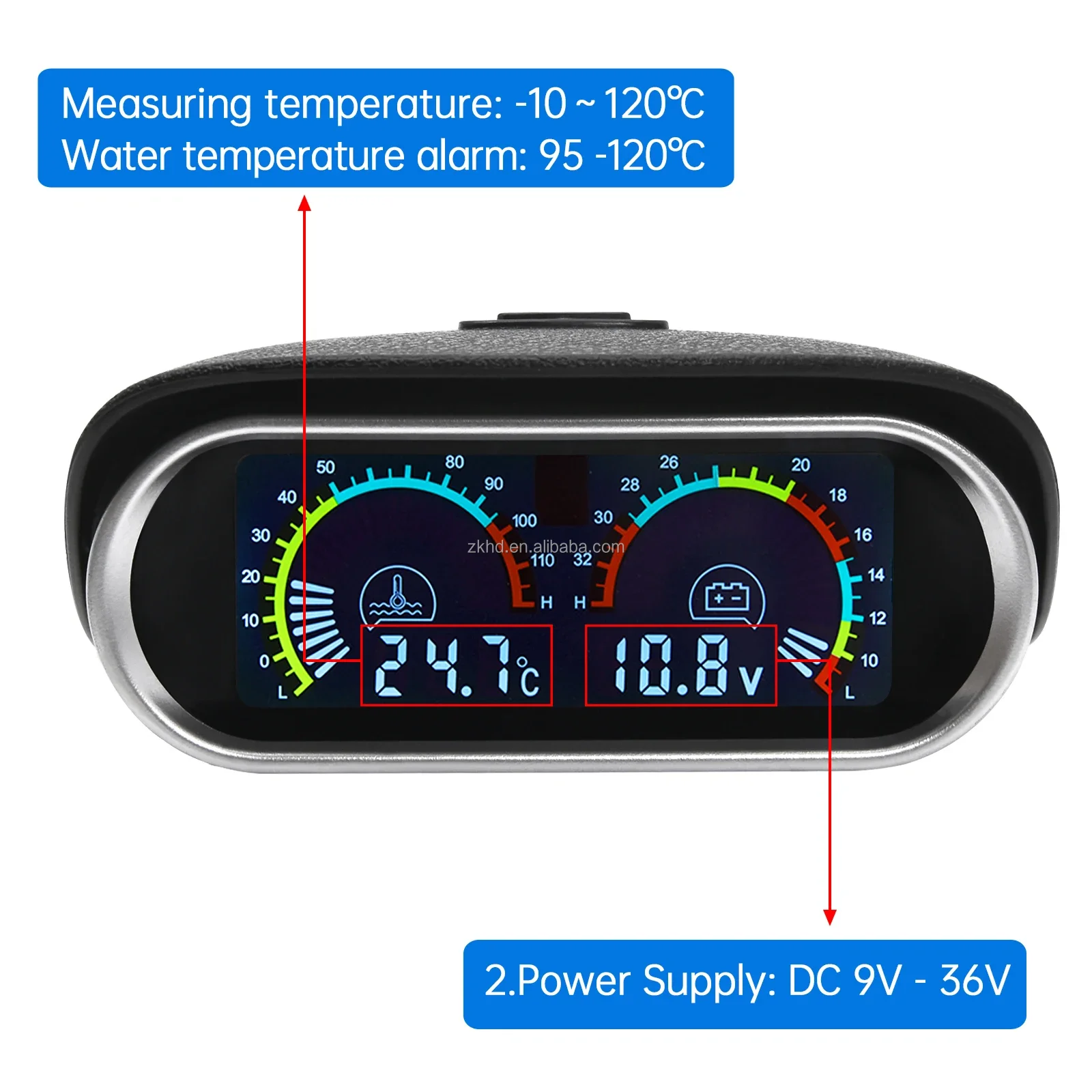 12V 24V Universal 2 in 1 LCD Car Digital Water Temp Gauge Voltmeter ...