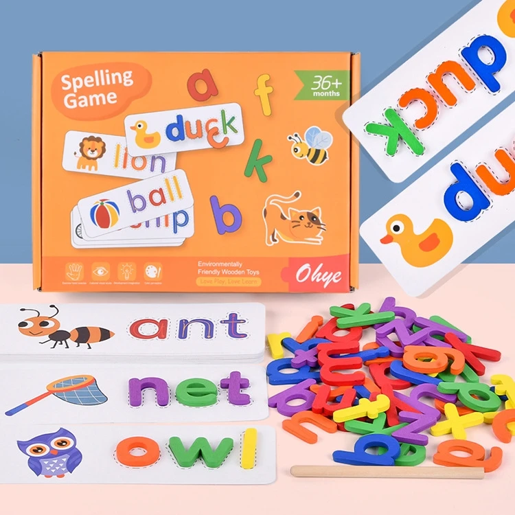 Montessori 26 Letter Blocks Flash Cards Colorful Wooden Alphabet ...