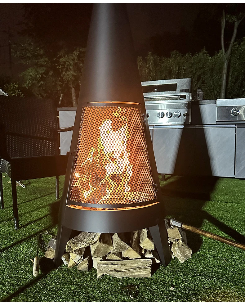 Cast Iron Log Fire Pit Dining Table for Cooking Swing Bowl