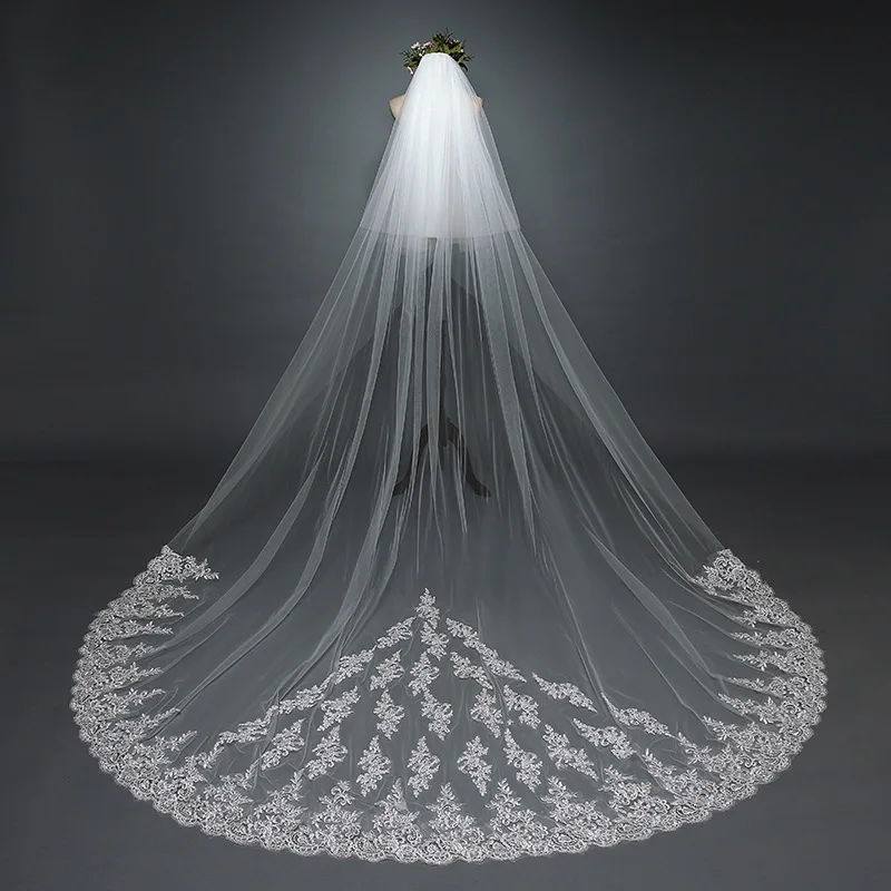 Latest White Wedding Dress Tail Veil Bride Long Lace Veil 3M Veil ...