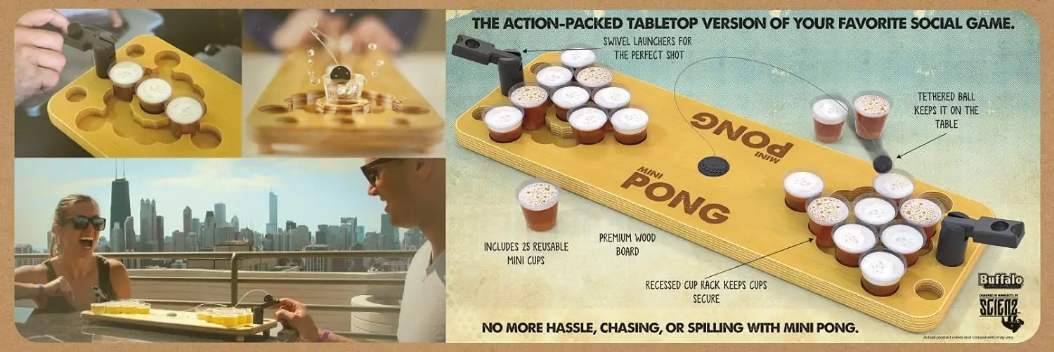 Mini Wooden Pong - Portable Party Game for Indoor Fun