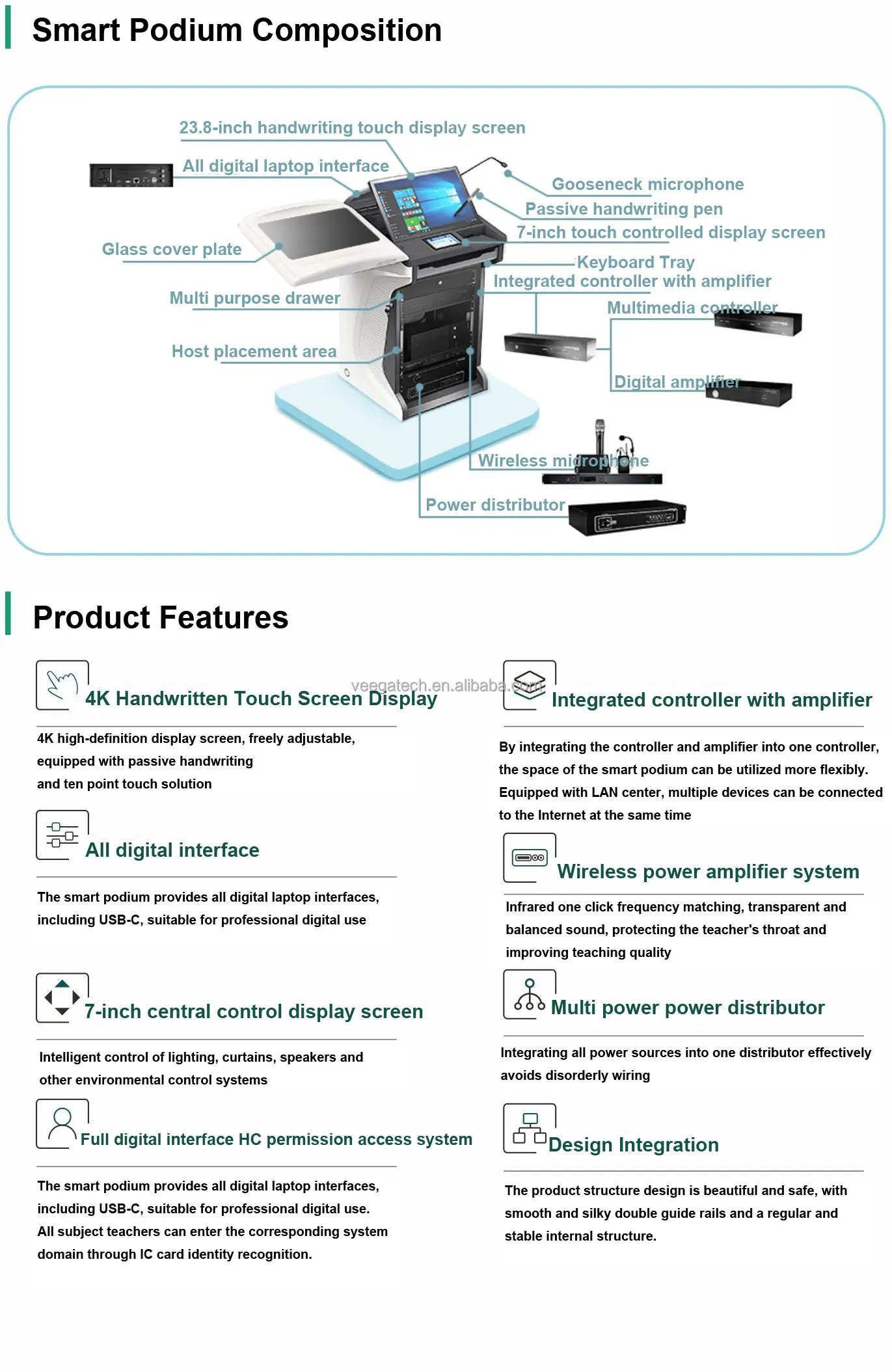 Multimedia Rostrum Lectern - Smart Digital Teaching Podium